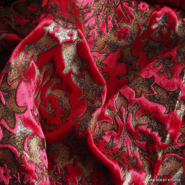 Gold Brokat-Immitat Samt in neuem Rot - Gold | Gemusterte Stoffe ...