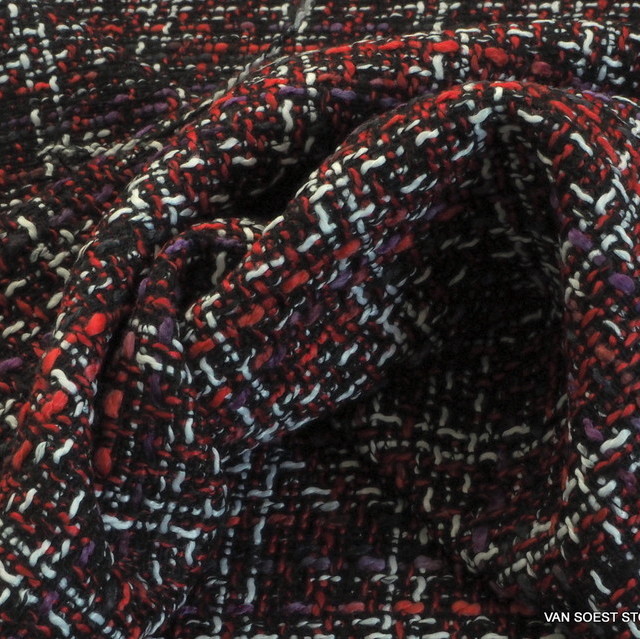Modestoff Italien Bouclé Tweed in Violet-Rot-Schwarz | Gemusterte ...