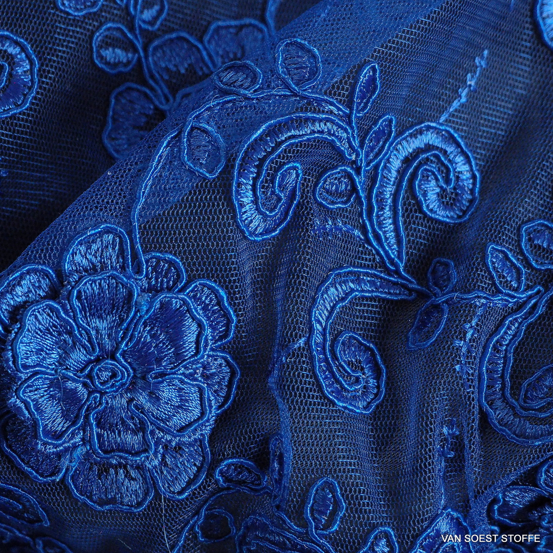 3D Couturestoff Stoffe - Spitze in Kobalt Blau | Bestickte Spitzen ...